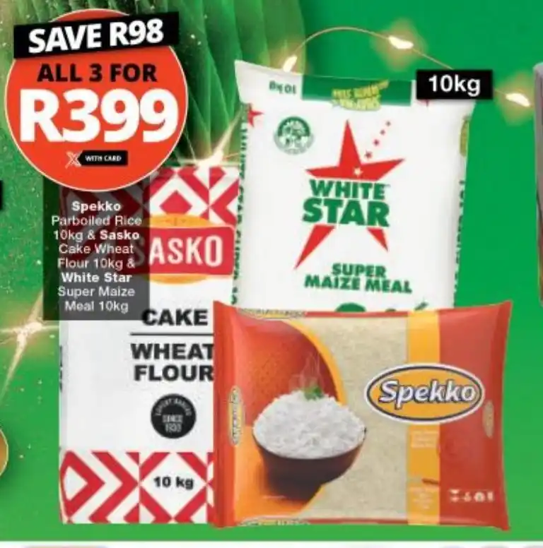 Spekko Parboiled Rice 10kg & Sasko Cake Wheat Flour 10kg & White Star ...