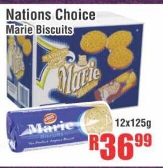 Nations Choice Marie Biscuits 12x125g offer at Devland Cash And Carry