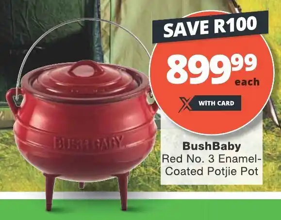 Bush Baby Red No. 3 Enamel-Coated Potjie Pot offer at Checkers