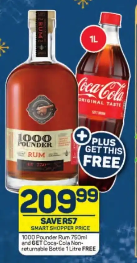 1000 Pounder Rum 750ml and GET Coca-Cola Non-returnable Bottle 1 Litre ...