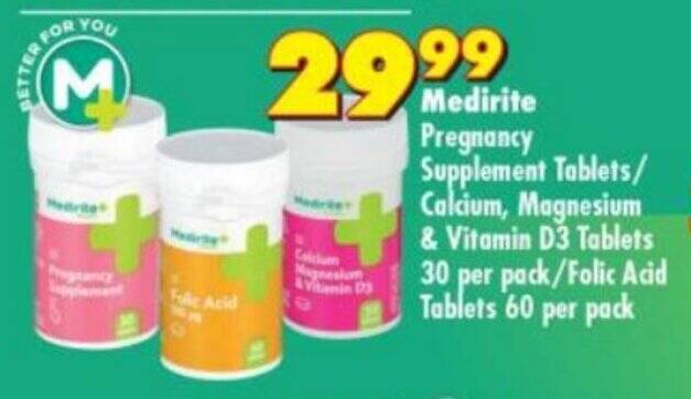 Medirite Pregnancy Supplement Tablets/ Calcium, Magnesium & Vitamin D3 ...