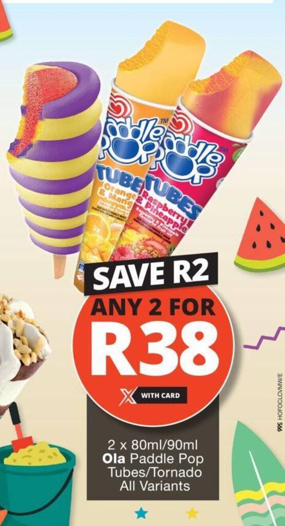 2 x 80ml/90ml Ola Paddle Pop Tubes/Tornado All Variants offer at Checkers