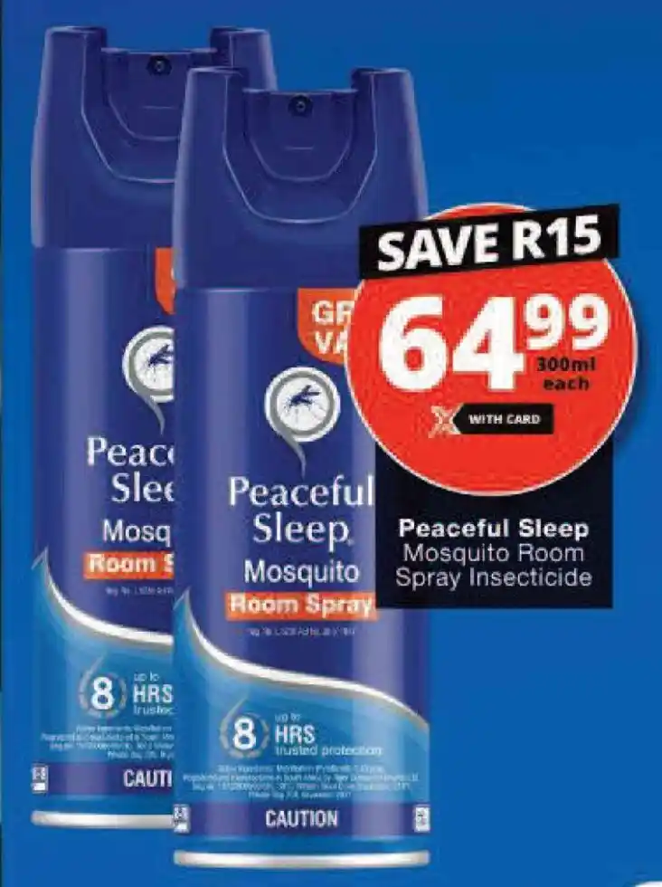 Peaceful Sleep Mosquito Room Spray Insecticide offer at Checkers