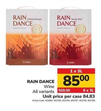 RAIN DANCE Wine All variants offer at Jumbo