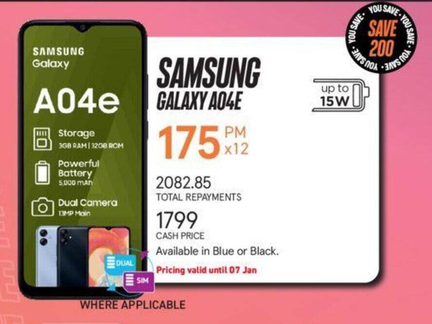 SAMSUNG GALAXY A04E offer at Jet
