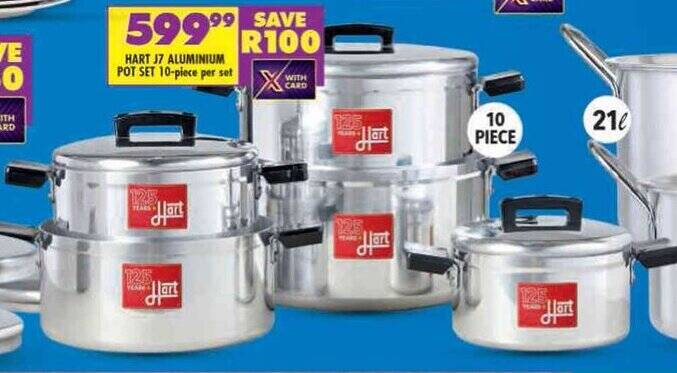 HART J7 ALUMINIUM POT SET 10-piece per set offer at Shoprite
