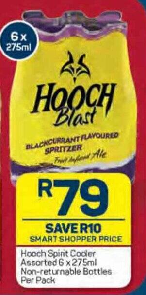 Hooch Spirit Cooler Assorted 6 x 275ml Non-returnable Bottles Per Pack ...