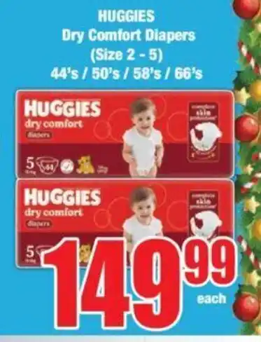 HUGGIES Dry Comfort Diapers (Size 2-5) 44's / 50's / 58's / 66's offer ...