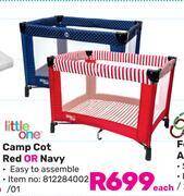 Little one camp cot red or navy-each offer at Game
