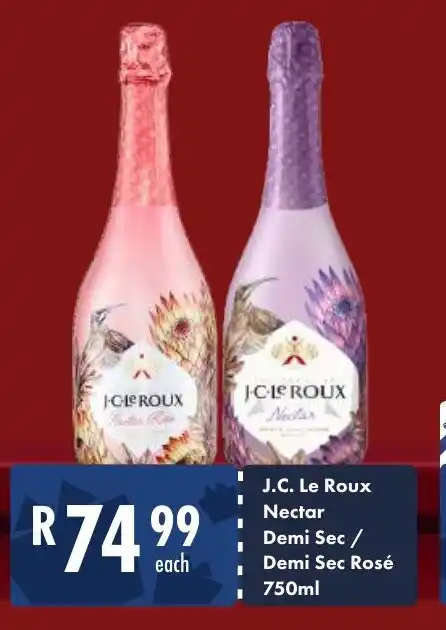 J.C. Le Roux Nectar Demi Sec/ Demi Sec Rosé 750ml offer at President Hyper