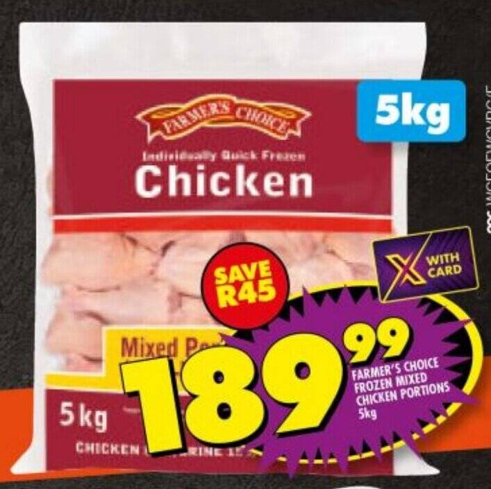 FARMER'S CHOICE FROZEN MIXED CHICKEN PORTIONS 5kg offer at Shoprite