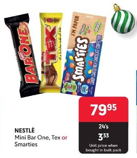 NESTLÉ Mini Bar One, Tex or Smarties offer at Makro