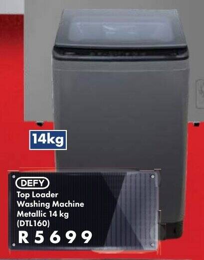 DEFY Top Loader Washing Machine Metallic 14 kg offer at President Hyper