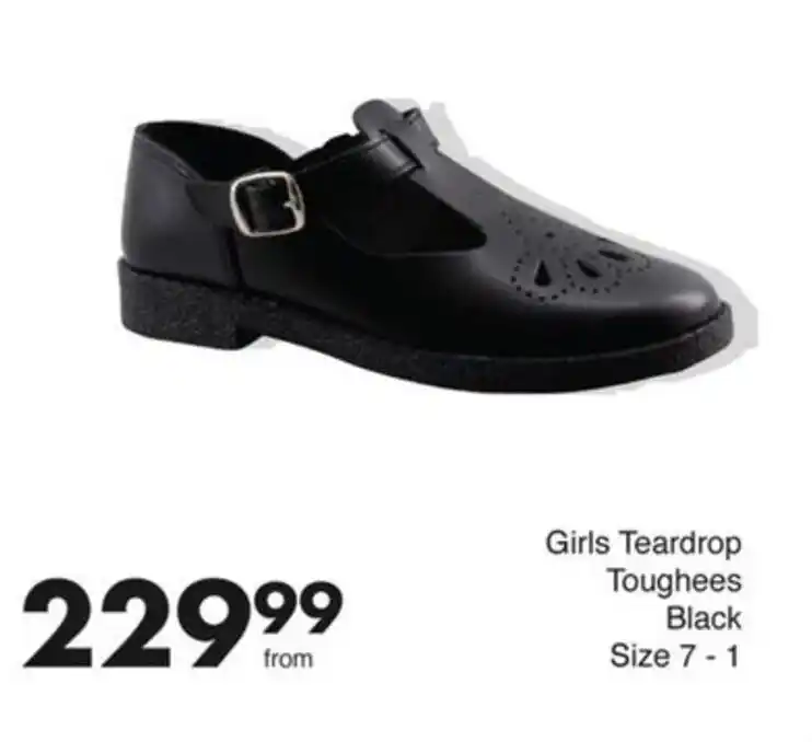 Girls Teardrop Toughees Black Size 7-1 offer at Save