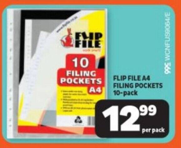 FILING FLIP FILE A4 POCKETS FILING POCKETS A4 10-pack offer at Usave