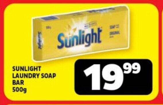 SUNLIGHT LAUNDRY SOAP BAR 500g offer at Usave