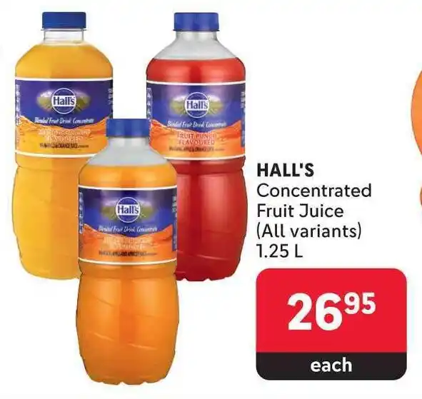 HALL'S Concentrated Fruit Juice (All variants) 1.25L offer at Makro