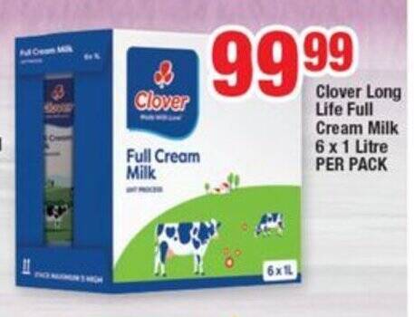 Clover Long Life Full Cream Milk 6 x 1 Litre PER PACK offer at OK Grocer