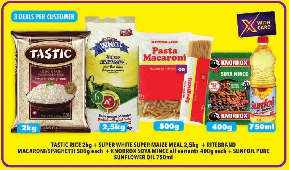 TASTIC RICE + SUPER WHITE SUPER MAIZE MEAL + RITEBRAND MACARONI ...