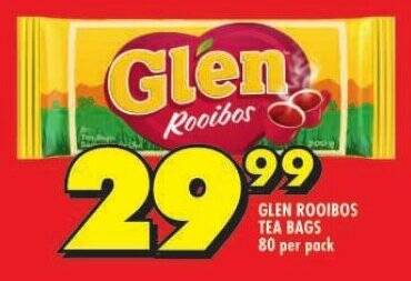 GLEN ROOIBOS TEA BAGS 80 per pack offer at Shoprite