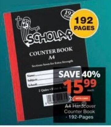 A4 Hardcover Counter Book 192-Pages offer at Checkers