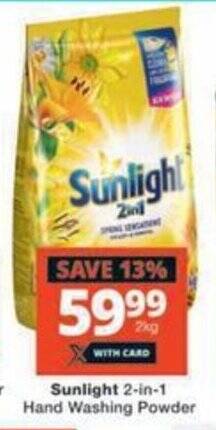 Sunlight 2-in-1 Hand Washing Powder offer at Checkers