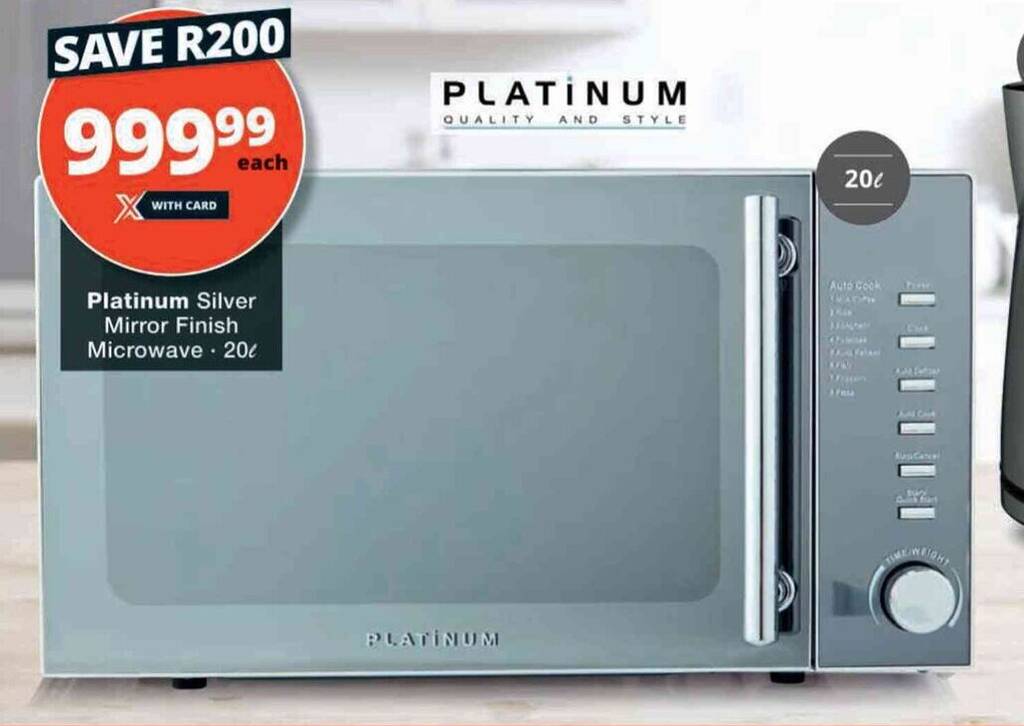 Platinum Silver Mirror Finish Microwave 20L offer at Checkers Hyper