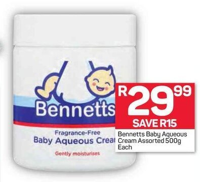 Bennetts Baby Aqueous Cream Assorted 500g offer at Pick n Pay