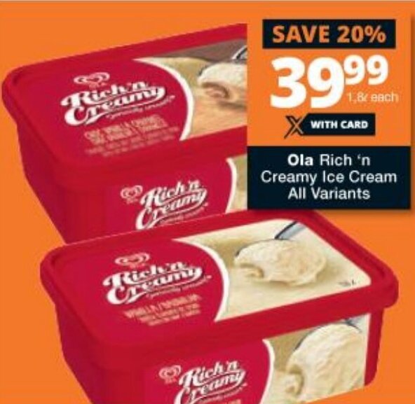 Ola Rich 'n Creamy Ice Cream offer at Checkers