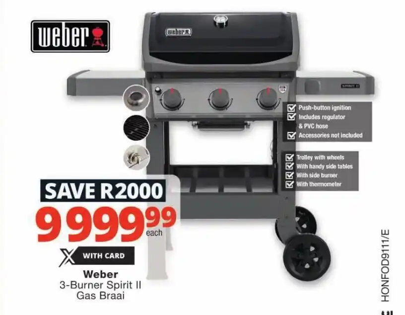 Weber 3-Burner Spirit II Gas Braai offer at Checkers