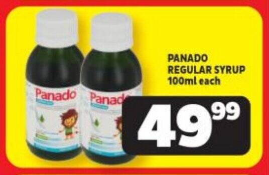 PANADO REGULAR SYRUP 100ml each offer at Usave