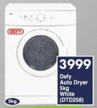 Defy Auto Dryer 5kg White (DTD258) offer at President Hyper