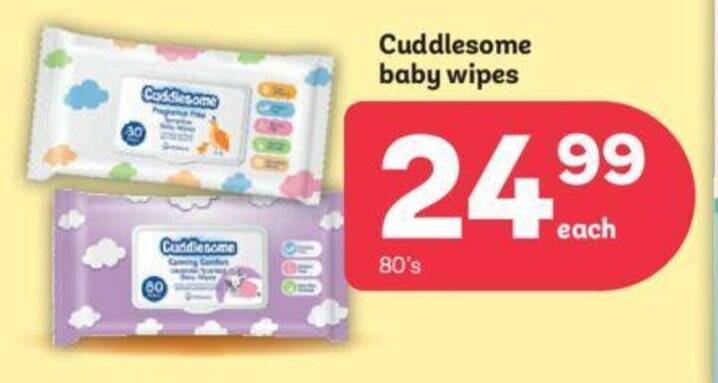 Cuddlesome baby wipes 80's offer at PEP