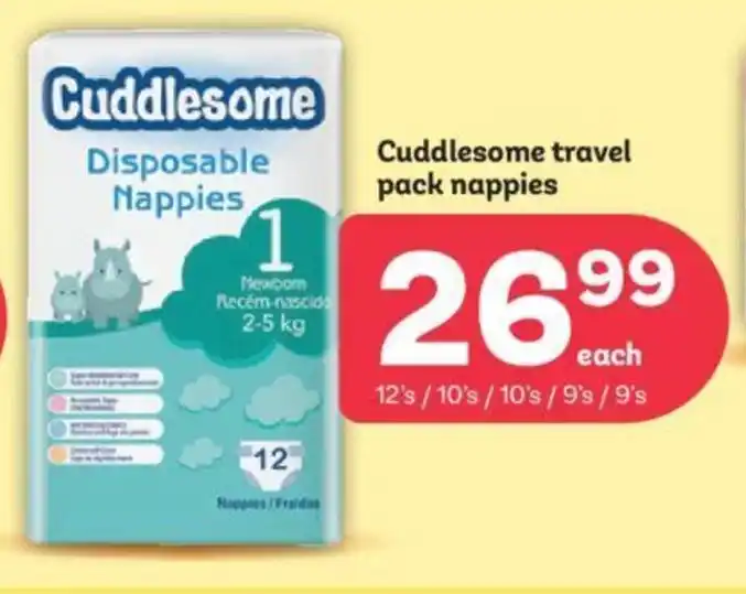 Cuddlesome travel pack nappies offer at PEP