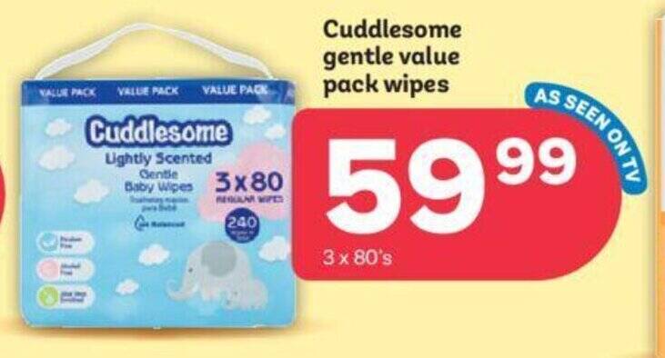 Cuddlesome gentle value pack wipes offer at PEP