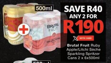 Brutal Fruit Ruby Apple/Litchi Sèche Sparkling Spritzer Cans 2 x ...
