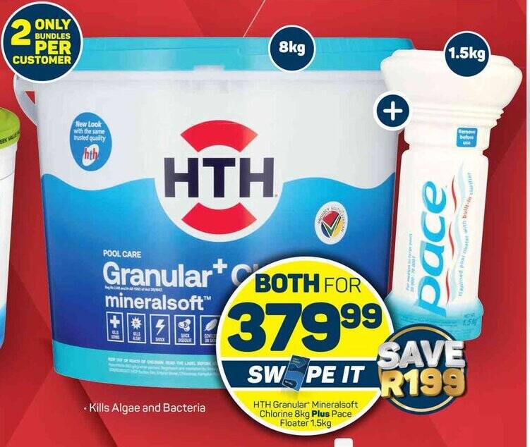 HTH Granular Mineralsoft Chlorine 8kg Plus Pace Floater 1.5kg offer at ...