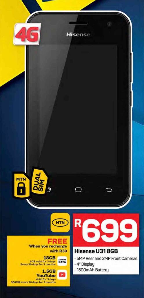 Hisense U31 8GB offer at Pick n Pay