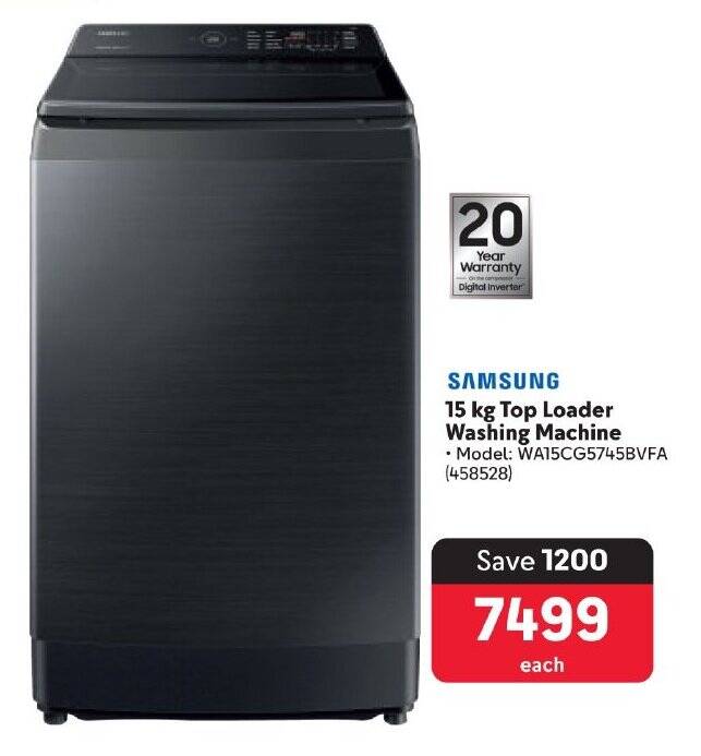 SAMSUNG 15 kg Top Loader Washing Machine offer at Makro