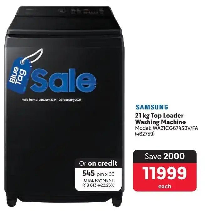 SAMSUNG 21 kg Top Loader Washing Machine offer at Makro