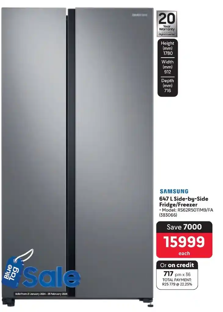 SAMSUNG 647L Side-by-Side Fridge/Freezer offer at Makro