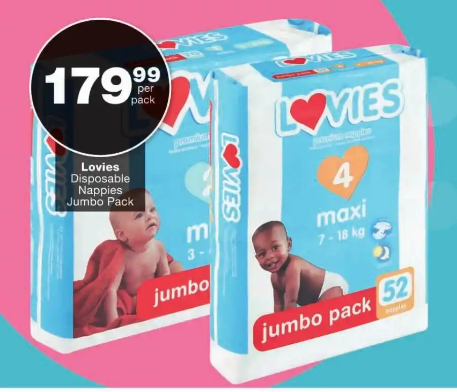 Lovies Disposable Nappies Jumbo Pack offer at Checkers
