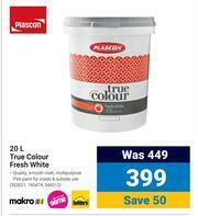 Plascon 20Ltr Ture Colour Fresh (White) offer at Builders Warehouse
