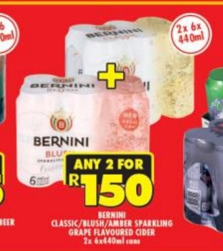 Bernini Classic/Blush/Amber Sparkling Grape Flavoured Cider 2x 6x440ml ...