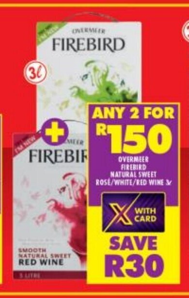 Overmeer Firebird Natural Sweet Rose / White / Red Wine 3L offer at ...