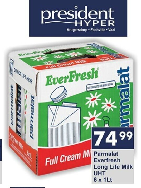 Parmalat Everfresh Long Life Milk UHT 6x1Lt offer at President Hyper
