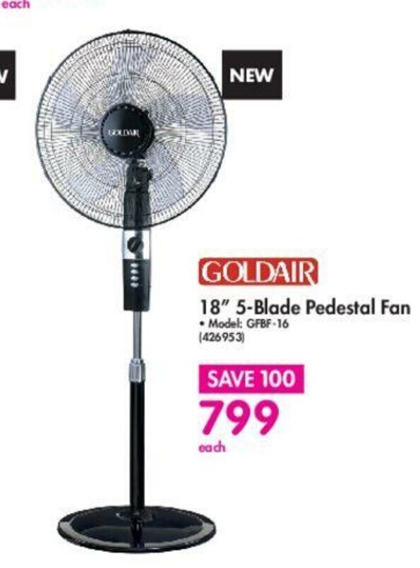 Goldair - 18" 5-Blade Pedestal Fan offer at Makro