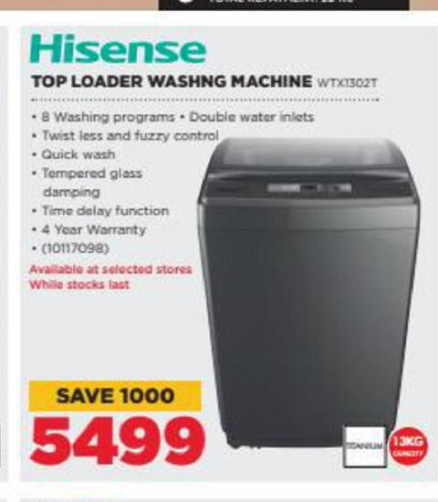 Hisense - Top Loader Washing Machine offer at HiFi Corp