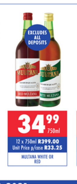 Multana White or Red 750ml offer at Ultra Liquors
