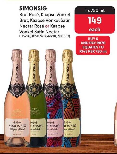 SIMONSIG Brut Rosé, Kaapse Vonkel, Brut, Kaapse Vonkel Satin Nectar ...